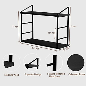 Adjustable Floating Shelf with Sturdy Metal Frame - Pine Wood DIY Long Shelves, Reclaimed Wood Shelves for Wall Storage, Wall Mounted Shelf for Multiple Purposes Perfect for Home and Office, Black