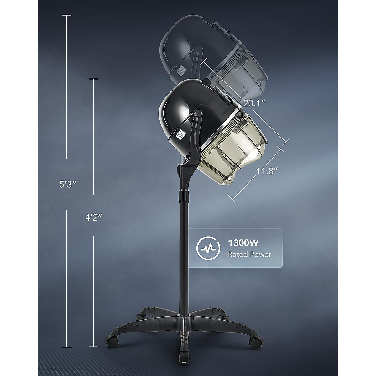 CO-Z Professional Adjustable Hooded Stand-Up Hair Bonnet Dryer with Timer Swivel Caster Rolling Base for Beauty Salon or Home Use