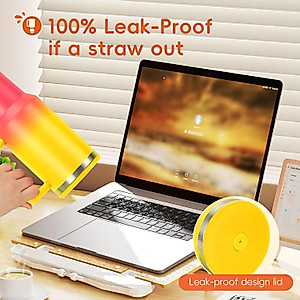 VUSIGN 40 oz Tumbler with Handle and Straw Lid, Stainless Steel Vacuum Insulated Tumbler Travel Mug Water Bottle Cup for Water Iced Tea Coffee Smoothie Car, Red-Yellow Mixed