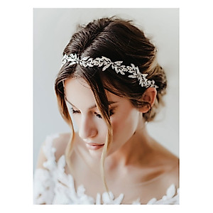 SWEETV Leaf Wedding Headpieces for Bride Silver Bridal Headband Flower Girl Headpiece Handmade Wedding Hair Accessories