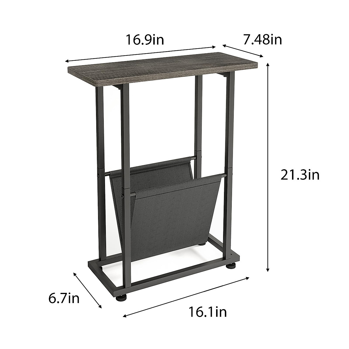 Fixwal Small Narrow Side Table, Slim Nightstand with Storage Shelf, Magazine Table for Small Spaces, End Table for Living Room, Bedroom, Hallway (Grey)