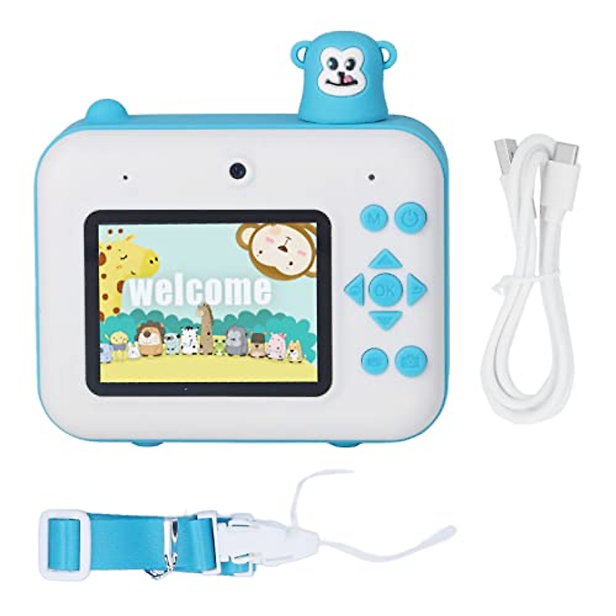 Camera for Kids, Child Selfie Camera Toy with 2.4in LCD Screen, Dual Lens HD 1080P Thermal Printing Camera with Lanyard Boys Girls (Sky Blue)