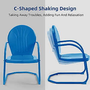 RICNOD Patio Bistro Set Retro Metal Outdoor Seating Conversation 6 Pieces, 4 C-Spring Motion Armchairs and 2 Round Side Table, for Porch, Lawn, Garden, Blue