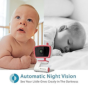 Moonybaby Trust 50s Baby Monitor No WiFi, 15 Hours Long Battery Life, 1000ft Long Range, 5" Display, Auto Night Vision, 2-Way Audio, Temperature Sensor, Lullabies, Power Saving/Voice Activation, Pink