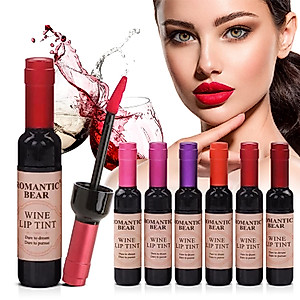 DEALPLUSDEAL ROMANTIC BEAR Wine Lip Tint - 6 Pcs Set Long Lasting Color Waterproof Wine Bottle Design Lip Gloss Lip Makeup Liquid Lipgloss