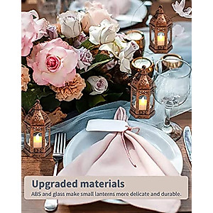 SHYMERY Mini Lantern with Flickering LED Candles,Battery Included,Decorative Hanging Lantern,Christmas Decorative Lantern,Indoor Candle Lantern,Battery Lantern Indoor Use(Set of 8 Copper Brushed)