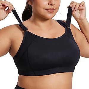 SYROKAN Front Adjustable Sports Bras for Women High Impact Wirefree Comfort No Bounce Support Workout Running Bra Black 36B