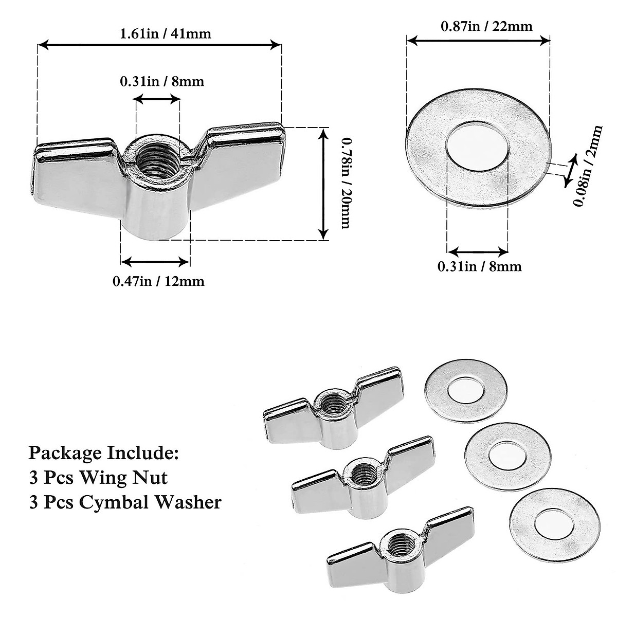 23 Pieces Cymbal Replacement Accessories Cymbal Felts Hi-Hat Clutch Felt Hi Hat Cup Felt Cymbal Sleeves with Base Wing Nuts Cymbal Washer and Drum Keys for Drum Set (Black)