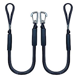 Bungee Dock Line Mooring Rope for Docking with Stainless Steel Clip Accessories for Boats PWC, Built in Snubber, Kayak, Watercraft,SeaDoo,Jet Ski, Pontoon, Canoe, Power Boat 2-Pack