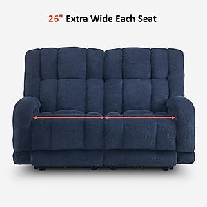 MCombo 64.6" Power Reclining Loveseat Sofa with Adjustable Headrest, Heat and Vibration, Fabric Electric Loveseat Recliner with USB Charge Ports for Living Room 6855 (Navy Blue)