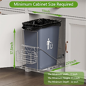 Beinline Pull Out Trash Can Under Cabinet with Removable Front Basket for Garbage Bag Storage, Cabinet Trash Can Pull Out Kit, Under Sink Trash Can Pull Out for 7-11 Gallon Trash Can(Not Include Can)