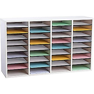 Adir Wooden Literature Organizer Sorter - Stackable Mail Craft Paper Storage Holder with Removable Shelves for Office, Classrooms, and Mailrooms Organization (36 Compartment, White)