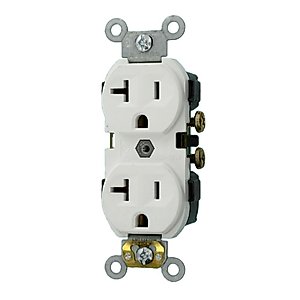 Leviton CR20-W 20-Amp, 125-Volt, Narrow Body Duplex Receptacle, Straight Blade, Commercial Grade, Self Grounding, 10-Pack, White, 10 Piece