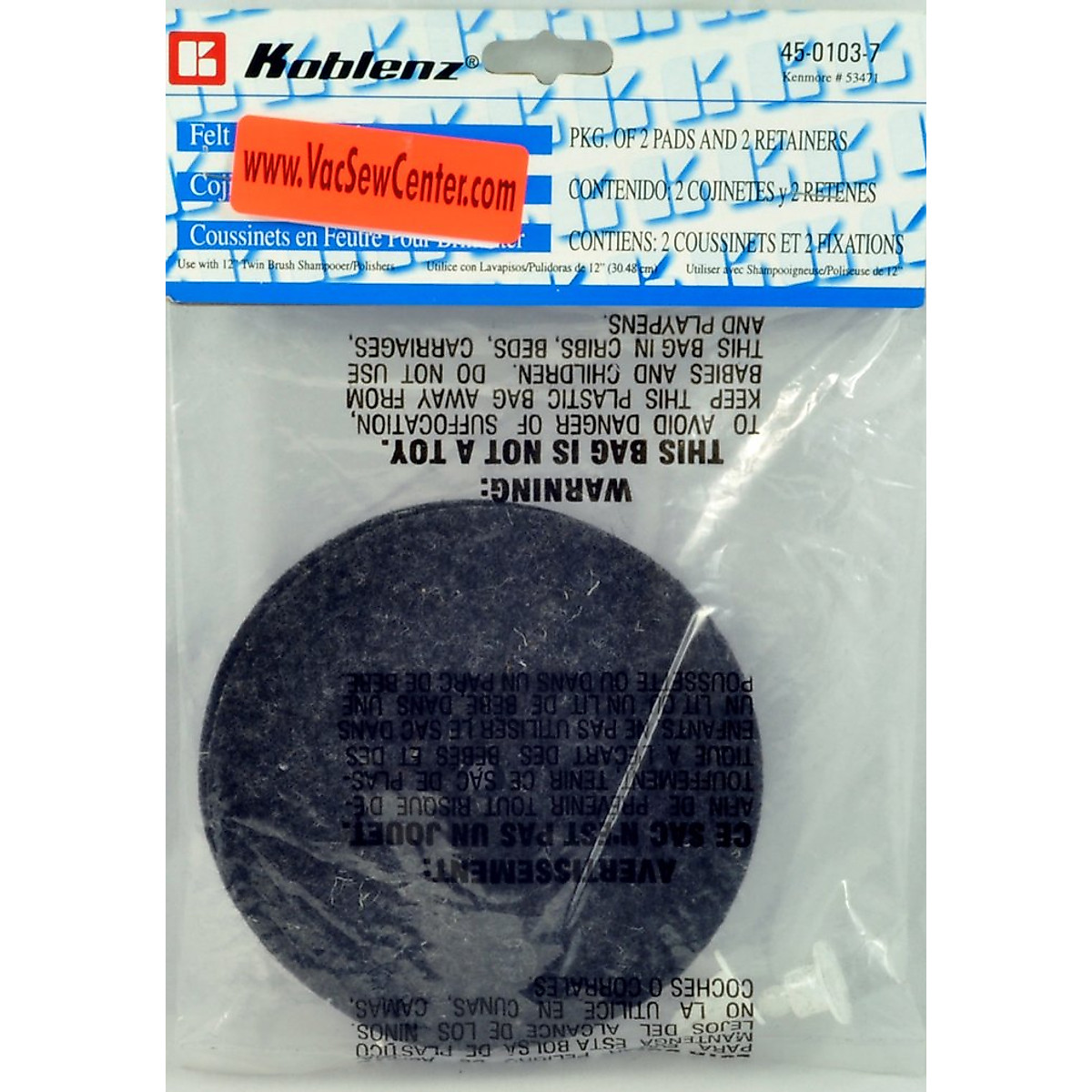 Koblenz Floor Scrubber Gray Felt Buffing Pads by Koblenz