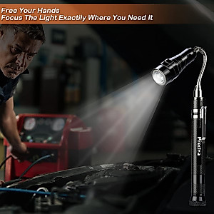 Preciva 5PCS Magnetic Telescoping Pick-up Tool Kit with 15lb &1lb Pick Up Rod, Round & Square 360 Swivel Adjustable Inspection Mirror and Telescoping Flexible LED Flashlight (Batteries Included)