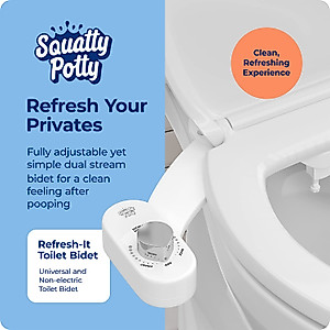 Squatty Potty Refresh-it Dual Stream Fresh Water Bidet Toilet Seat Attachment Non Electric