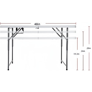 EDEBIBY 4FT 122cz Folding Table Portable Heavy Duty Plastic Fold-in-Half Utility Foldable Table white