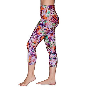 RBX Capri Legging for Women Running Capri with Pockets Printed Cropped Workout Legging High Waist Floral Yoga Tights Squat Proof Floral Legging Ultra Hold Buttery Soft Capris Tropical Dream M