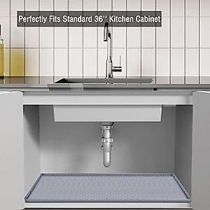 Under Sink Mat - 34" x 22" Waterproof Under Sink Kitchen Cabinet Mat with Drain Hole,Kitchen Bathroom Cabinet Floors Mat,Silicone Under Sink Mat,Flexible Under Sink Mats