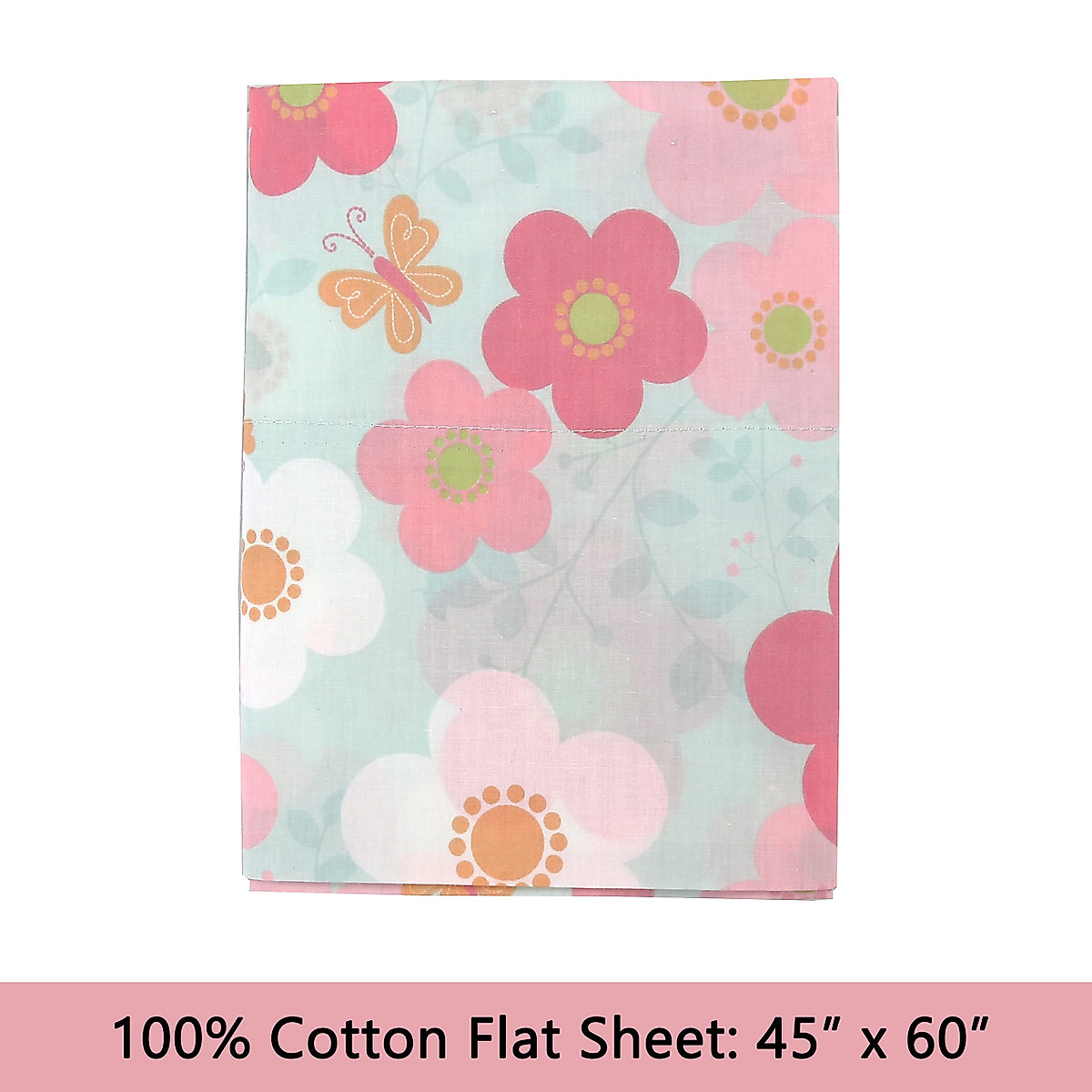 Danica 3-Piece 100% Cotton Toddler Sheet Set for Boys & Girls, Includes Top Sheet, Fitted Sheet, Standard Pillow Case (Pink Flower)