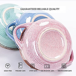 Cutiset 20 Ounce Fancy Glazed Ceramic Soup Bowls with Handles,for French Onion, Soup, Chili, Set of 4