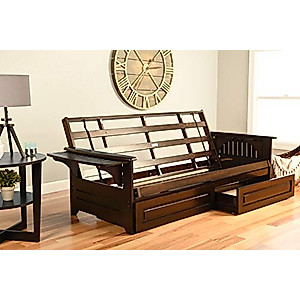 Phoenix Full Size Futon Couch with Espresso Finish with Suede Black Mattress Included - Wooden Frame - Solid Hardwood Construction