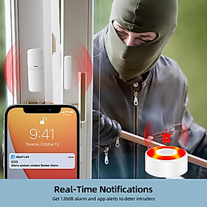 WiFi Alarm System, Smart Home Alarm System Wireless 9 Piece-kit, DIY Alarm System, Door Window Sensor, Motion Sensor, Remote, Keypad, Work with Alexa, for House, Apartment Security by GRSICO 2nd Gen