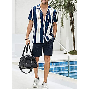 JMIERR Men's Button Up Hawaiian Shirt Tropical Floral Short Sleeve Mens Beach Shirts Summer Vacation Shirts with Pockets, US 40(M), Sky Blue