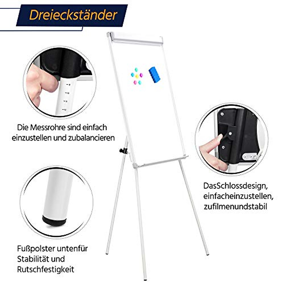 Yaheetech Easel White Boards Magnetic Tripod Whiteboard Portable Dry Erase Board 36x24 inches Flipchart Easel Board Height Adjustable, Stand White Board with Flipchart Hook for Office or Teaching