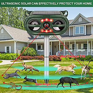 Solar Animal Repeller Outdoor,2024 Upgrade Cat Repeller Outdoor,Ultrasonic Squirrels Repellent Waterproof Dog Repeller,Deer Repellent Devices with Motion Sensor and Flashing Lights for Yard Garden