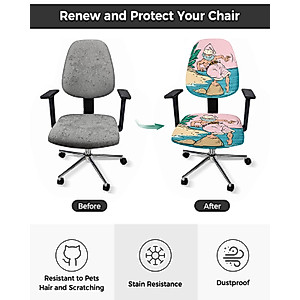 Tropical Santa Claus Office Chair Cover Stretchable Computer Chair Seat Cover Backrest Slipcovers, Stretchable Rotating Desk Chair Seat Cushion Split Protectors Christmas Pine Palm Tree Leaf