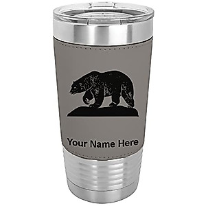 LaserGram 20oz Vacuum Insulated Tumbler Mug, Polar Bear, Personalized Engraving Included (Faux Leather, Gray)