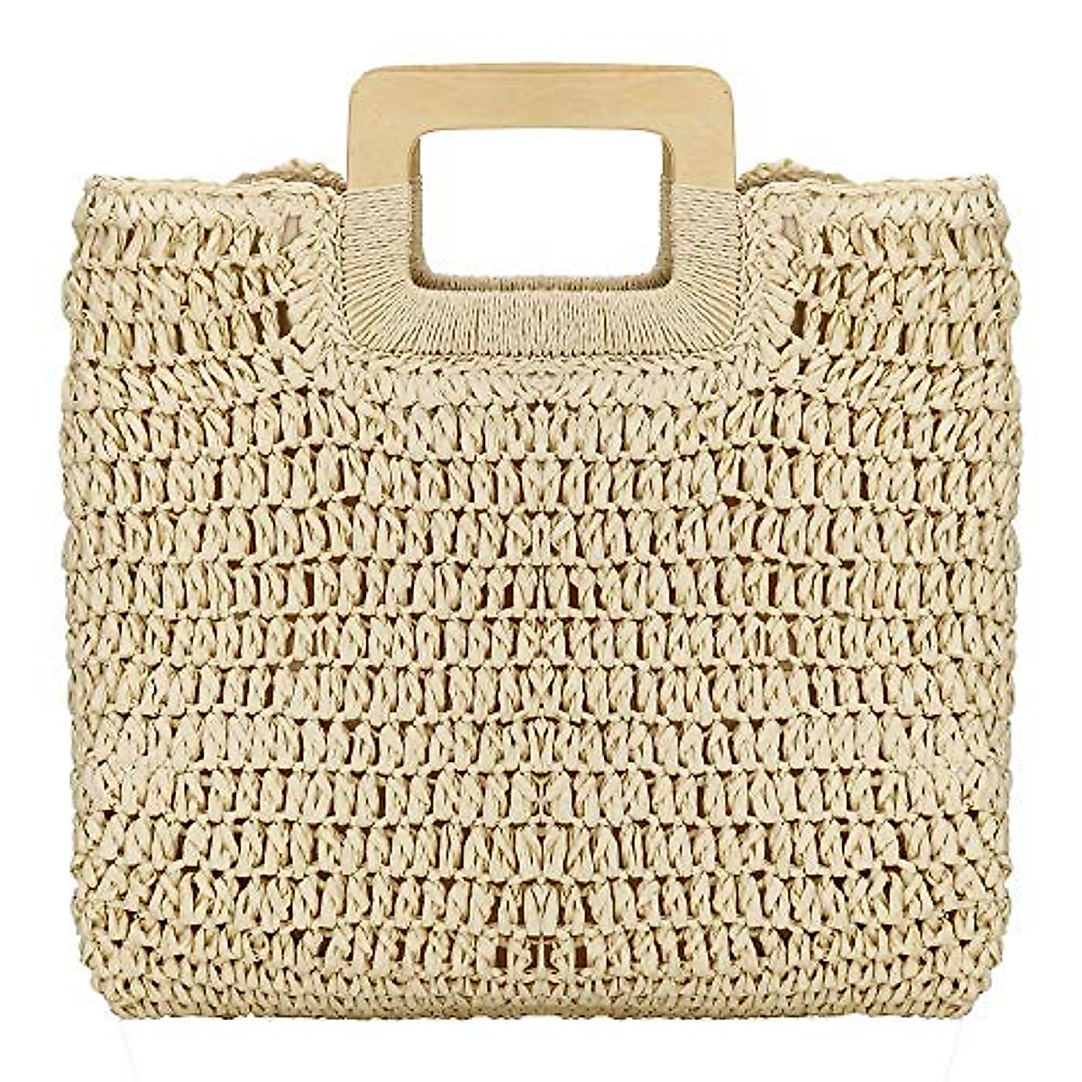 Women's Straw Tote Bag Handbags Beach Bag Exquisite Woven Fashion Large Rectangle Top Handle Bag Shopper Bag (Beige)