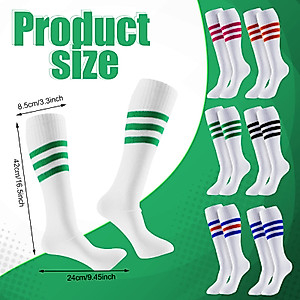 Shihanee 6 Pairs Roller Skate Socks Athletic Knee Skating Sport Socks Striped Tube Sock for Girls Youth Kids Easter Christmas(White, 7-12 Year)