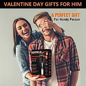 MANWALD Universal Socket Tool Set, Ratcheting T-Handle Screwdriver Set with Power Drill Adapter, Valentines Day Gifts for Him, Women, Dad, Husband, Orange
