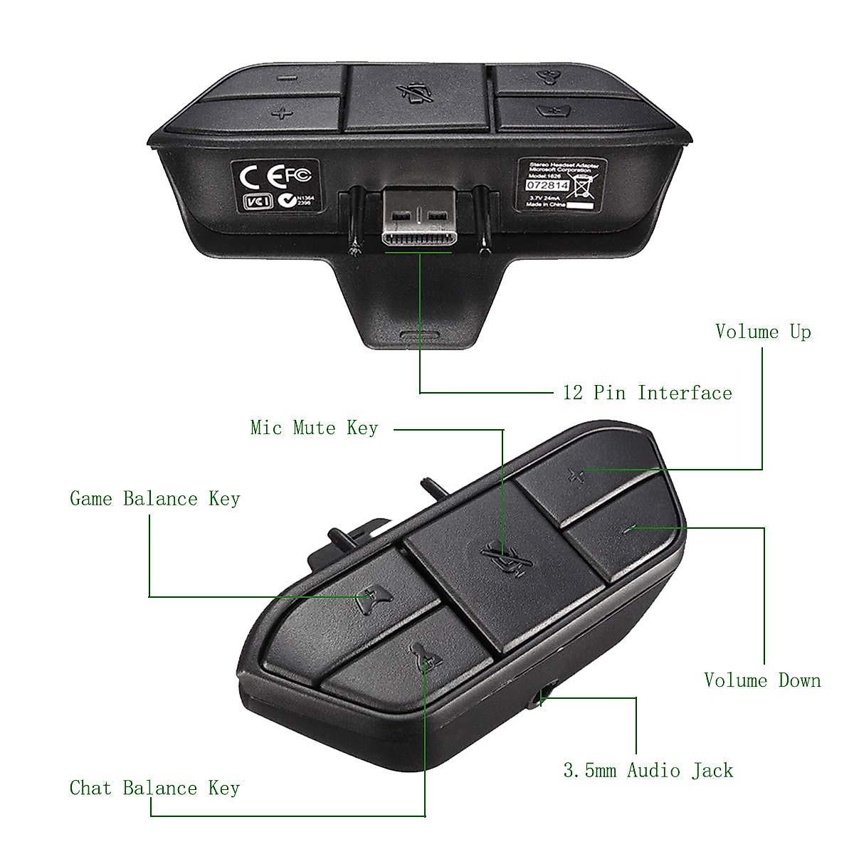 Cenxaki Stereo Headset Adapter for Xbox One, Game Audio Mic Headphone Converter – Black by