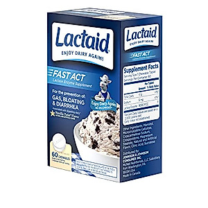 Lactaid Fast Act Lactose Intolerance Chewables with Lactase Enzymes, Vanilla, 60 Count (Pack of 1)