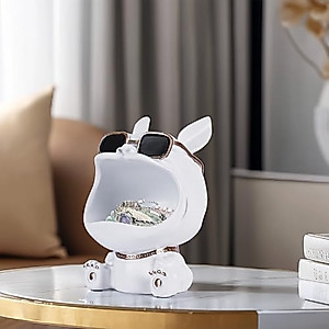 GAOSHENG White Candy Bowl, French Bulldog Statue, Key Bowl for Entryway Table,Cute Key Holder,Candy Dish, Key Holder Bowl,Office Desk,Home Decor Figurines Entryway Table Decor