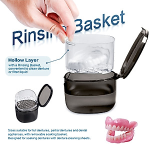 Uouovo 2022 Upgraded Denture Bath Box Cup, No-Leak Denture case,Retainer Cleaning Box, Complete Clean Care for Dentures, Clear Braces, Mouth Guard, Night Guard & Retainers (transparent grey)