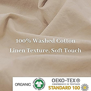 NEXHOME PRO Duvet Cover Set Queen Size Linen Feel Textured Organic Natural 100% Washed Cotton Duvet Cover Beige Cream 3 Pieces Bedding Set with Zipper Closure, Breathable, Soft (No Comforter)
