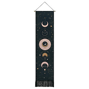 Lyacmy Moon Phase Tapestry Moon Tapestry Wall Hanging Art Bohemian Tapestries Black Tapestry for Room (Black, 12.8 x 51.2 inches)