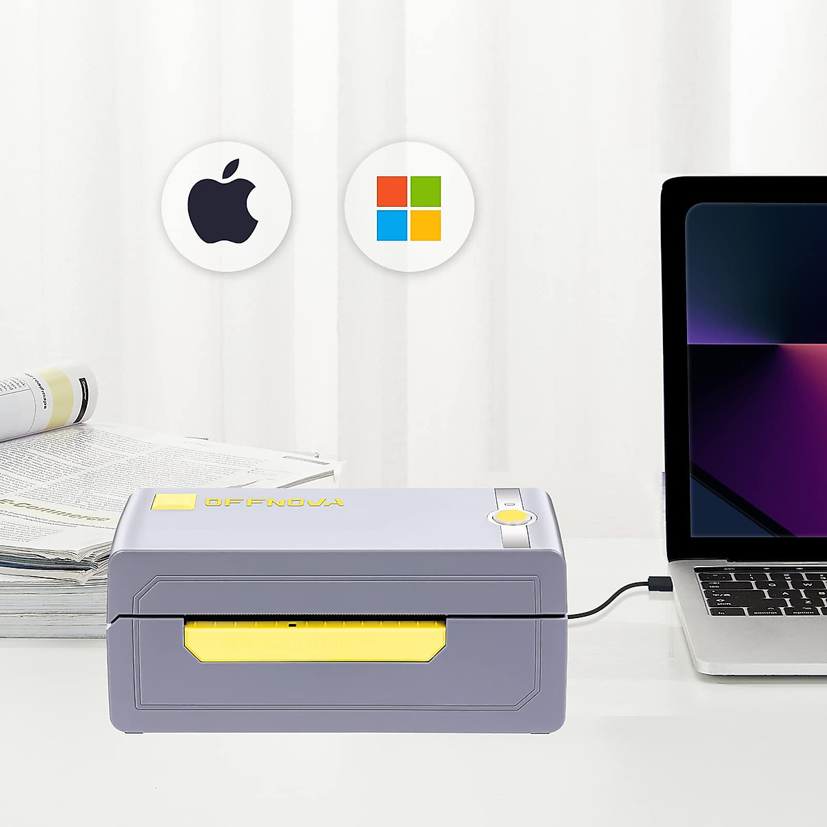 OFFNOVA Thermal Label Printer, 200mm/s High Speed 4” x 6” Shipping Label Printer for Packages, Compatible with Amazon, Ebay, Etsy, Shopify and FedEx, Support Multiple Systems