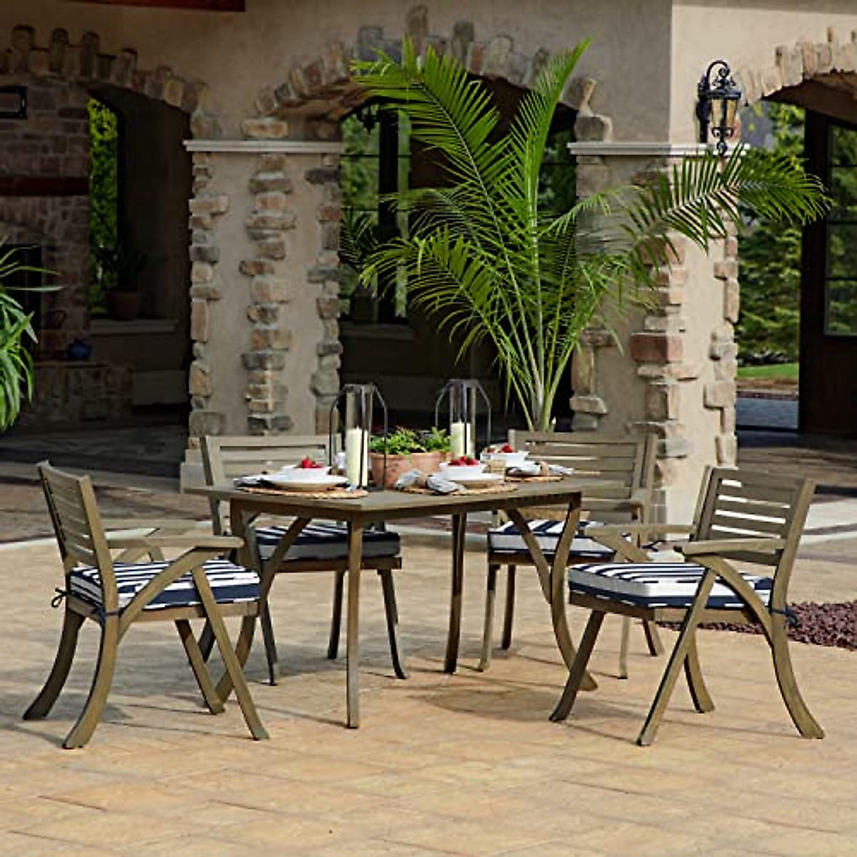 Arden Selections Modern Outdoor Seat Cushion 20 x 20, Sapphire Blue Cabana Stripe