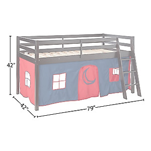 Roxy Pine Twin Junior Loft Bed, Espresso with Blue & Red Tent, Solid Wood Frame, Safety Guardrails, Flexible Ladder Position, Ventilated Playhouse Underneath, Fits Twin Mattress
