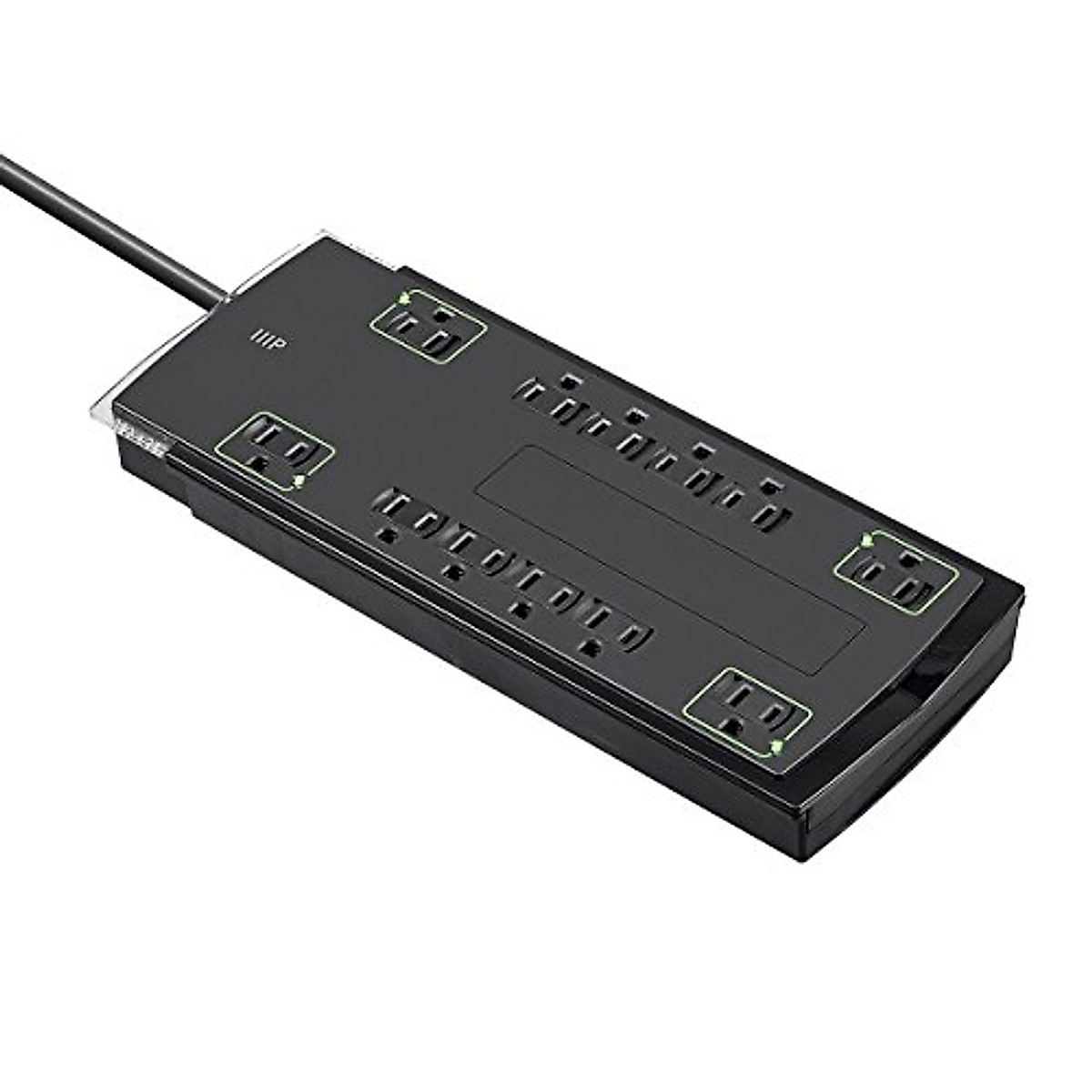 Monoprice 12 Outlet Slim Surge Protector Power Strip - 10 Feet - Black | Heavy Duty Cord | UL Rated, 4,230 Joules With Grounded And Protected Light Indicator