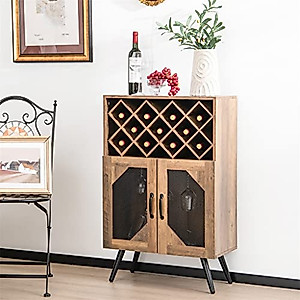 SEASD Double Door Kitchen Storage Buffet Sideboard with Wine Rack and Glass Shelf Dining Cabinet