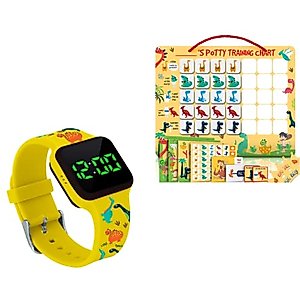 ATHENA FUTURES Potty Training Count Down Timer Watch - Dinosaur Yellow and Potty Training Chart for Toddlers Magnetic Reuseable - Dinosaur Design