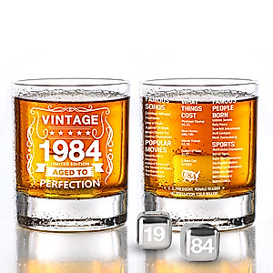 Old Fashioned Glasses-1984-Vintage 1984 old time information 10.25oz Whiskey Rocks Glasses -40th Birthday Aged to Perfection - 40 years old gifts Bourbon Scotch Lowball Old Fashioned-1PCS