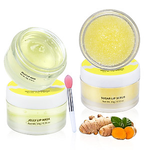 ANAIRUI Lip Therapy Set - Lip Care Kit - Includes Sugar Lip Scrub & Jelly Lip Sleep Mask, Lips Balm & Moisturizer, Dark Lip Care, Moisturizing for Fuller, Softer Lips (Turmeric & Honey)