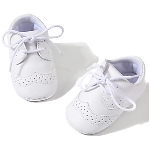 Methee Infant Baby Boys Girls Walking Shoes, Soft Sole Non-Slip First Walker Shoes Newborn Crib Shoes, Perfect for Baptism/Crawling/Wedding, White 0-6 Months Infant